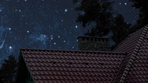 the roof of the house under the night bl... | Stock Video | Pond5