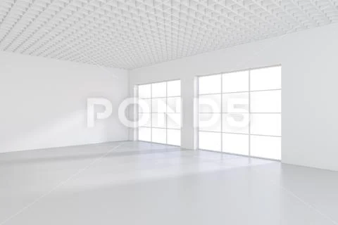Room with windows and falling light from the window to the floor. 3D ...