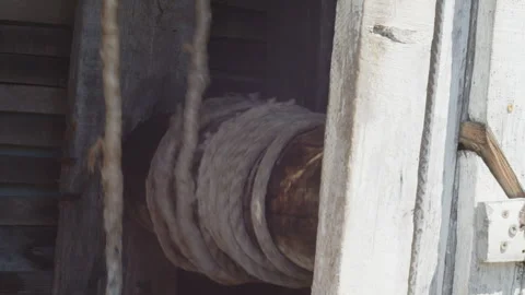 Rope drum of well windlass mechanism 4K ... | Stock Video | Pond5