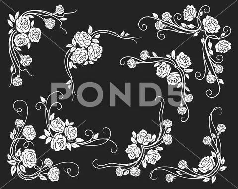 Rose corners and borders, dividers with scrolls: Graphic #163780013