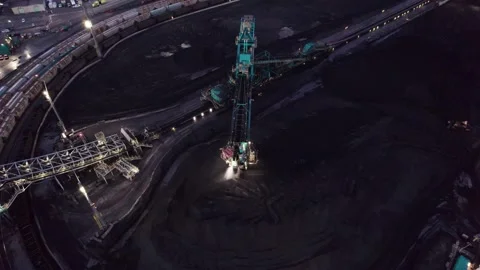 Rotary shovel at coal pile loading freig... | Stock Video | Pond5