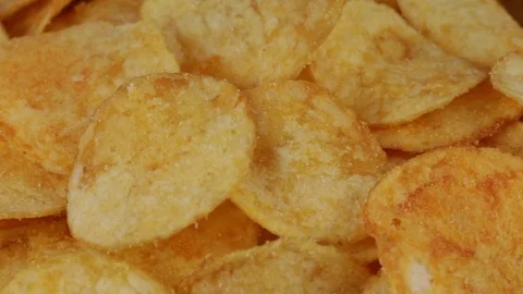 Rotates potato chips , macro view food b... | Stock Video | Pond5