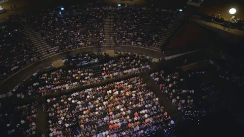Rotating aerial view from the stage show... | Stock Video | Pond5