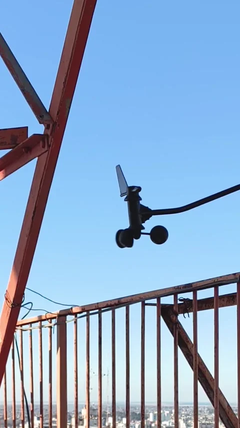 Rotating anemometer installed on the ter... | Stock Video | Pond5