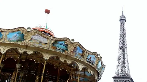 rotating carousel with background Eiffel... | Stock Video | Pond5