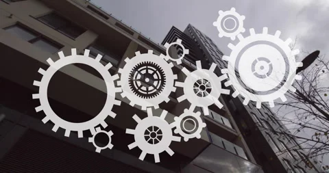 Rotating gears animation overlay on mode... | Stock Video | Pond5