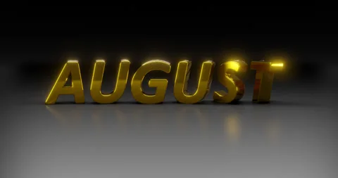 Rotating gold text "AUGUST" on a dark ba... | Stock Video | Pond5