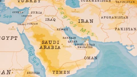 A Rotating Map Centered on Bahrain, Qata... | Stock Video | Pond5