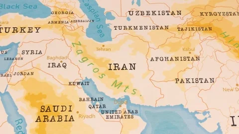 A Rotating Map Centered on Iran. | Stock Video | Pond5