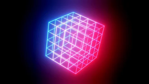 Rotating neon cube. 4k looped animation ... | Stock Video | Pond5