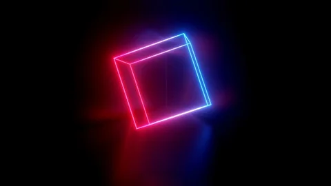 Rotating neon cube. 4k looped animation ... | Stock Video | Pond5