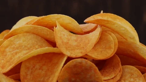 Rotating potato chips close up, macro vi... | Stock Video | Pond5