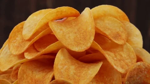 Rotating potato chips close up, macro vi... | Stock Video | Pond5