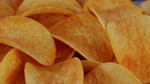 Rotating potato chips close up, macro vi... | Stock Video | Pond5