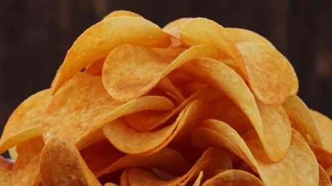 Rotating potato chips , macro view food ... | Stock Video | Pond5