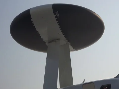 Rotating radar dome on Boeing E-3 Sentry... | Stock Video | Pond5