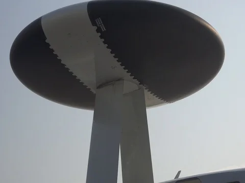 Rotating radar dome on Boeing E-3 Sentry... | Stock Video | Pond5