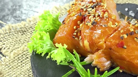 rotating salmon fillet (4k loopable foot... | Stock Video | Pond5