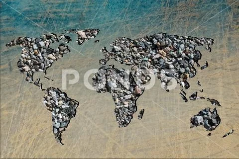 Roughly outlined world map withpebble rock background ~ Clip Art #122771211