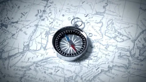 Round compass on background of old map o... | Stock Video | Pond5