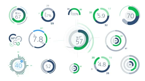 Round graphs, charts and diagrams on the... | Stock Video | Pond5