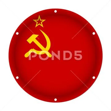 Round metallic flag of Soviet Union, screw holes: Graphic #79367133