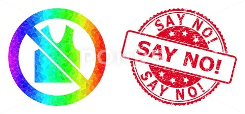 Round Rubber Say No! Stamp Seal with Vector Lowpoly Forbidden Open ...