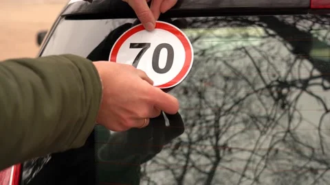 Round warning sticker sign 70 of speed l... | Stock Video | Pond5
