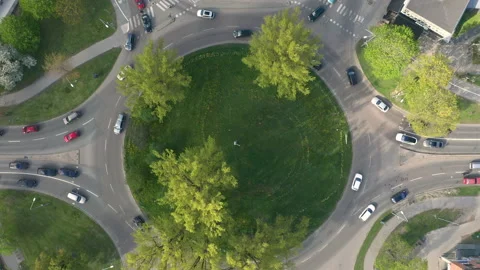 Roundabout aerial view. Zoom out rising ... | Stock Video | Pond5