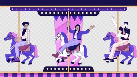 Roundabout carousel having fun line 2D c... | Stock Video | Pond5