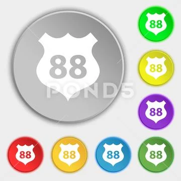 Route 88 highway icon sign. Symbols on eight flat buttons. ~ Clip Art ...
