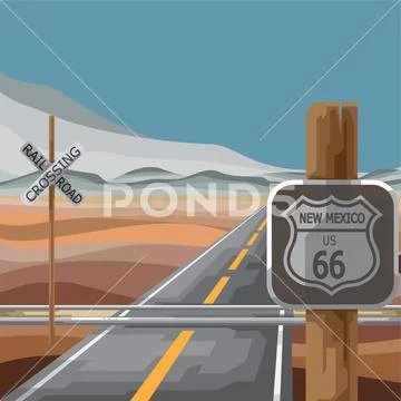 Route Sixty-Six Sign Board Stock Illustration ~ #131964352