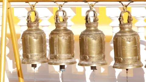 Row of Bells in buddhist temple | Stock Video | Pond5