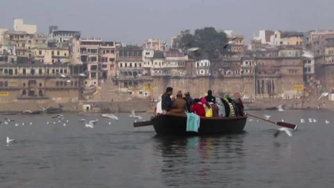 A Row Boat On The Ganges River In Varana... | Stock Video | Pond5