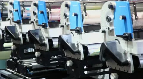 Row of machines in printing conveyor, sh... | Stock Video | Pond5