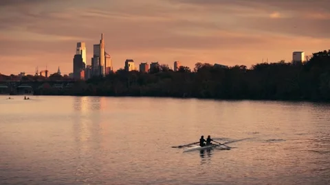 Rowing Rowers Crew on river Philadelphia... | Stock Video | Pond5