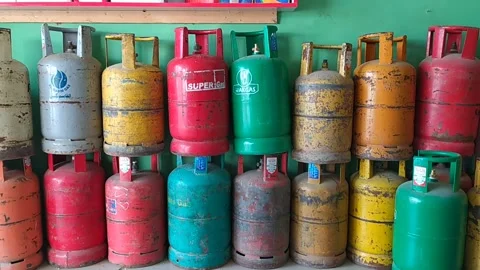 Rows Of Colorful LPG Gas Cylinder Store | Stock Video | Pond5