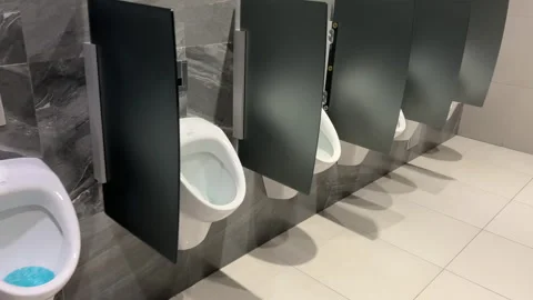 Rows of modern urinals with a sensor WC ... | Stock Video | Pond5