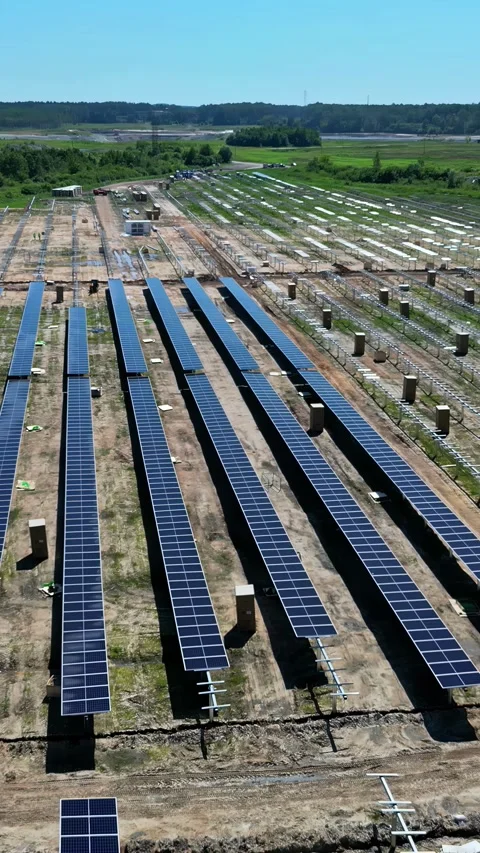 Rows of photovoltaic solar panels in a s... | Stock Video | Pond5