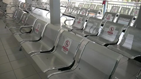 Rows of seats with no sitting signs to m... | Stock Video | Pond5
