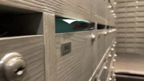 Rows of wooden mailboxes view inside mai... | Stock Video | Pond5