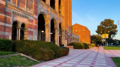Royce Hall and the UCLA quad at sunset, ... | Stock Video | Pond5