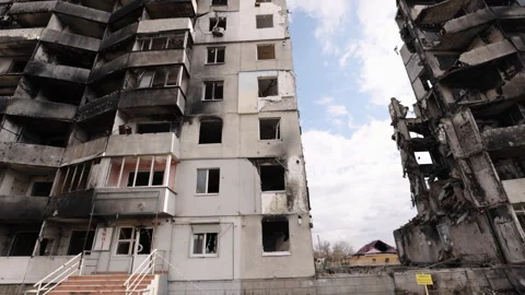 Rubble aftermath, Russian war, Ruined ci... | Stock Video | Pond5