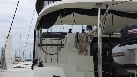 Rudder of a sailing catamaran and sail c... | Stock Video | Pond5