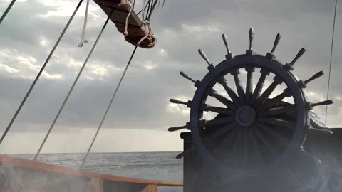 the rudder of the vintage pirate ship re... | Stock Video | Pond5