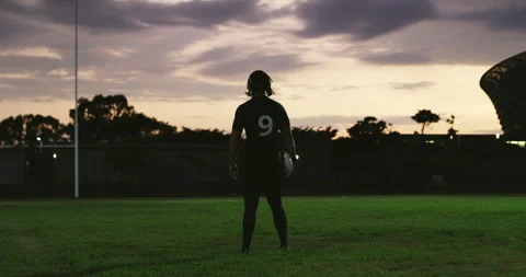 Rugby, man and night with ball for sport... | Stock Video | Pond5