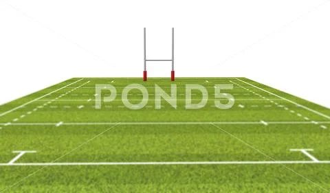 Rugby pitch with lines and goals. 3D Rendering: Royalty Free #102763858