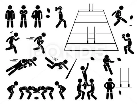 Rugby Player Actions Poses Stick Figure Pictogram Icons ~ Clip Art ...