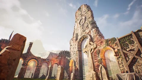 Ruins of an Ancient Castle, Graves, Rubb... | Stock Video | Pond5