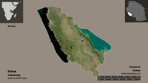 Rukwa location. Tanzania. Satellite map | Stock Video | Pond5